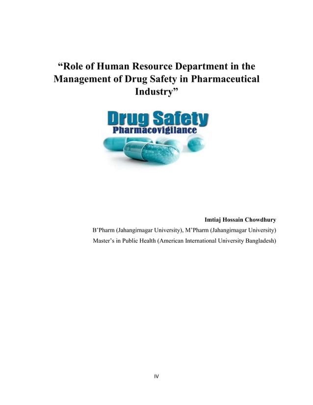 Role of Human Resource Department in the Management of Drug Safety in ...