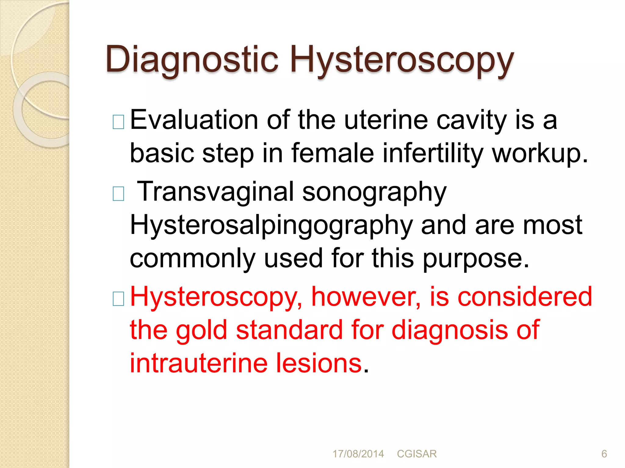 Role of hysteroscopy in Infertility, Dr Rajesh Gajbhiye | PPTX