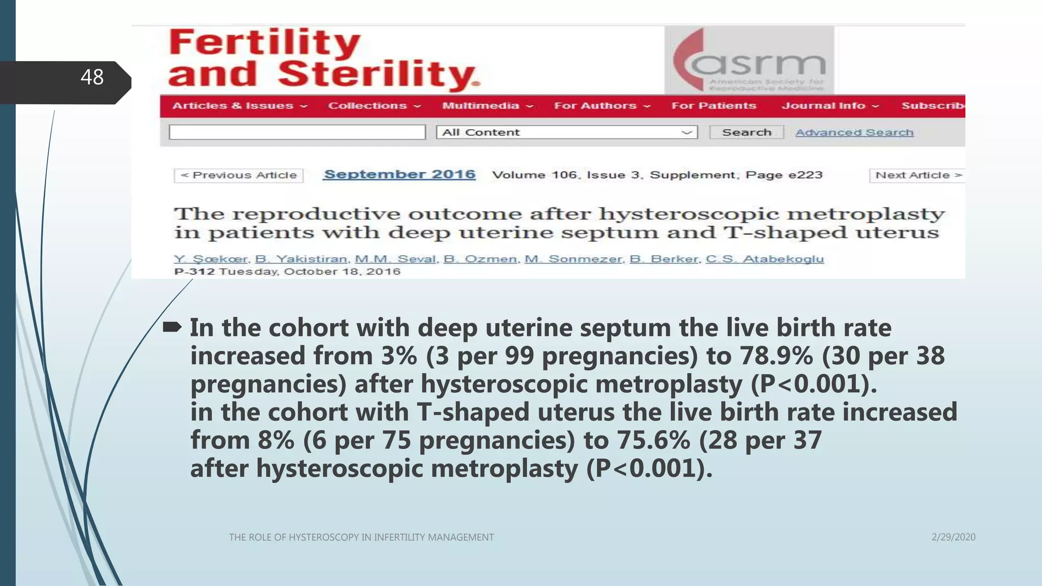 Role of hysteroscopy in infertility Management | PPTX