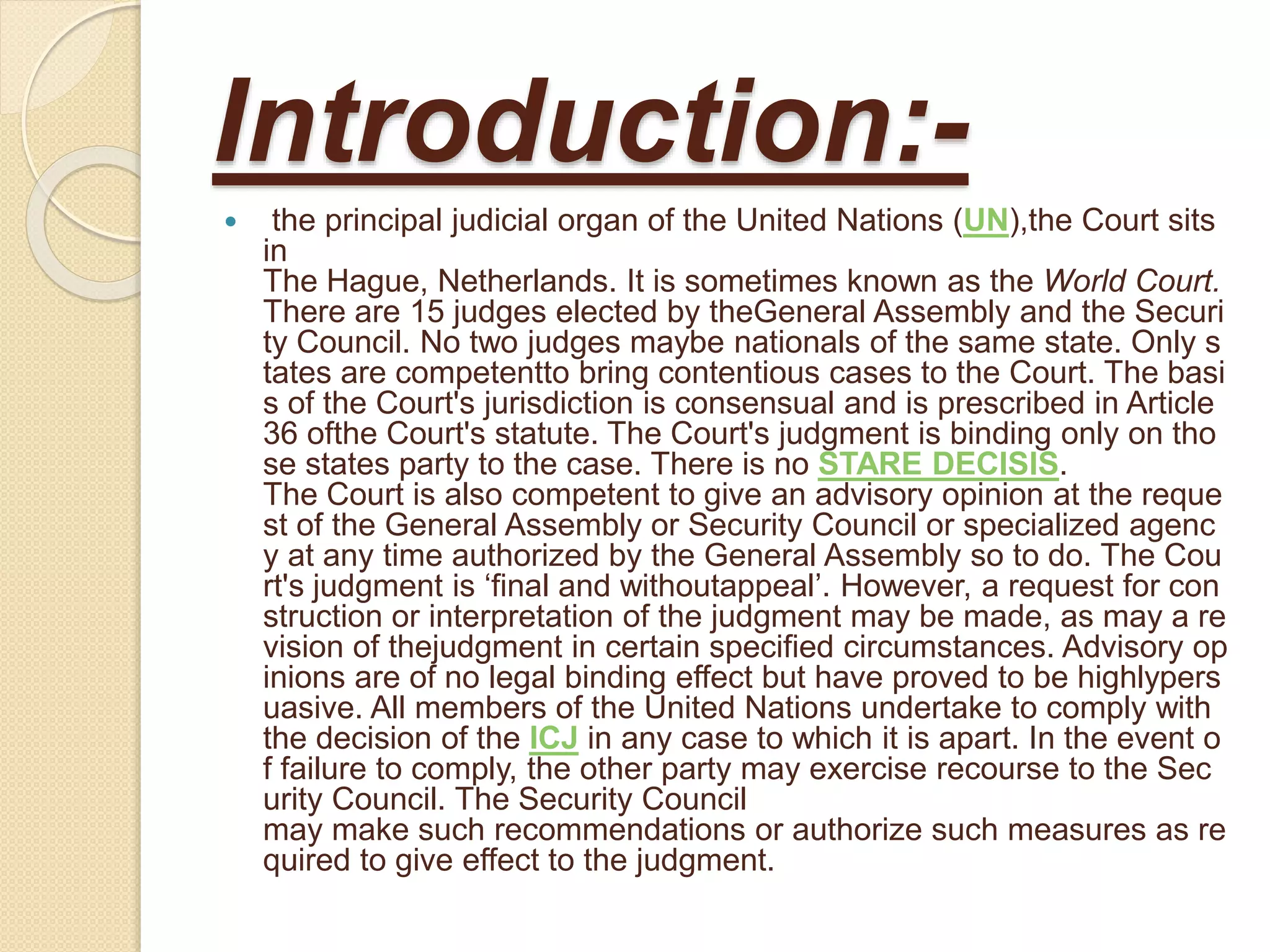 Role of icj in solving internation dispute | PPTX