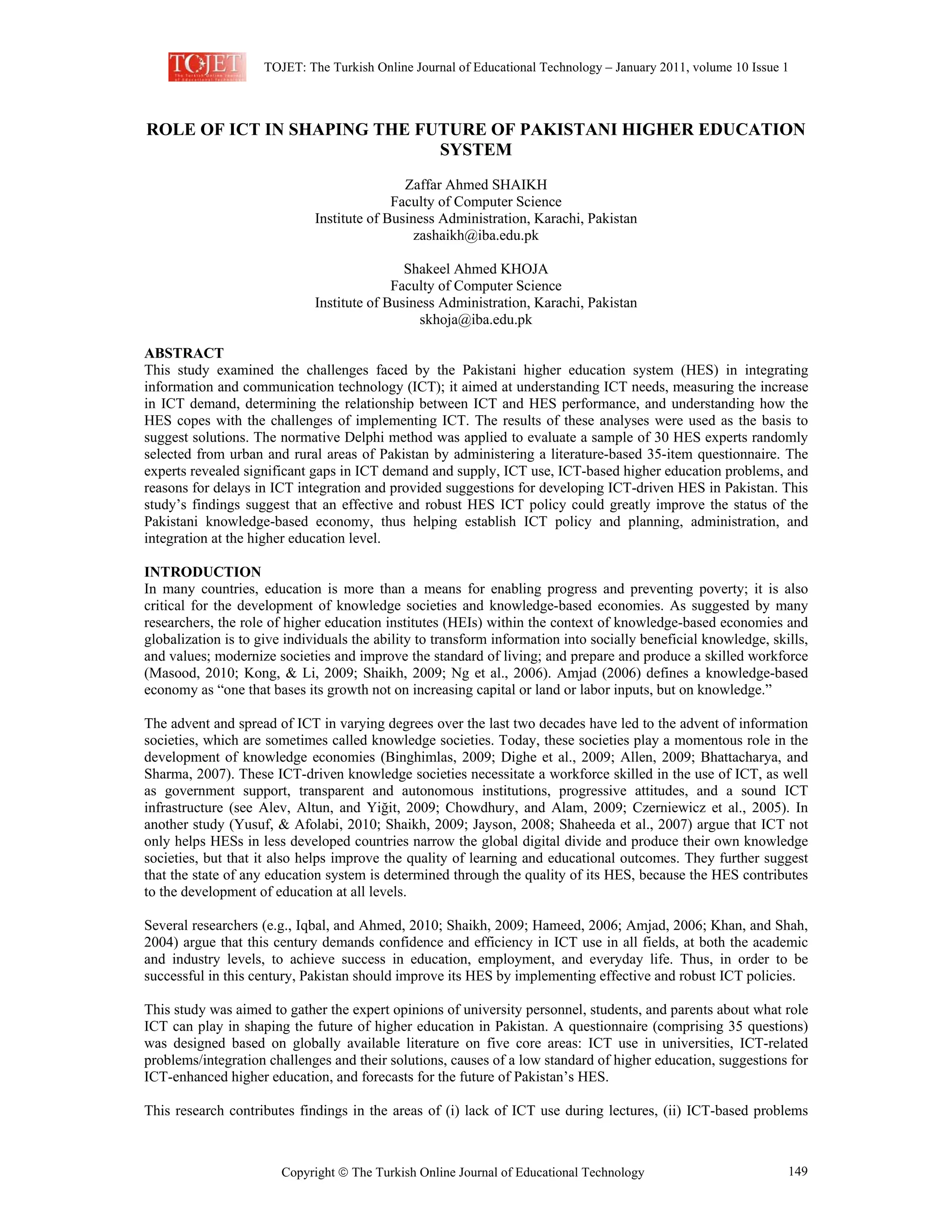 Role of ict in shaping the future of pakistani higher education | PDF