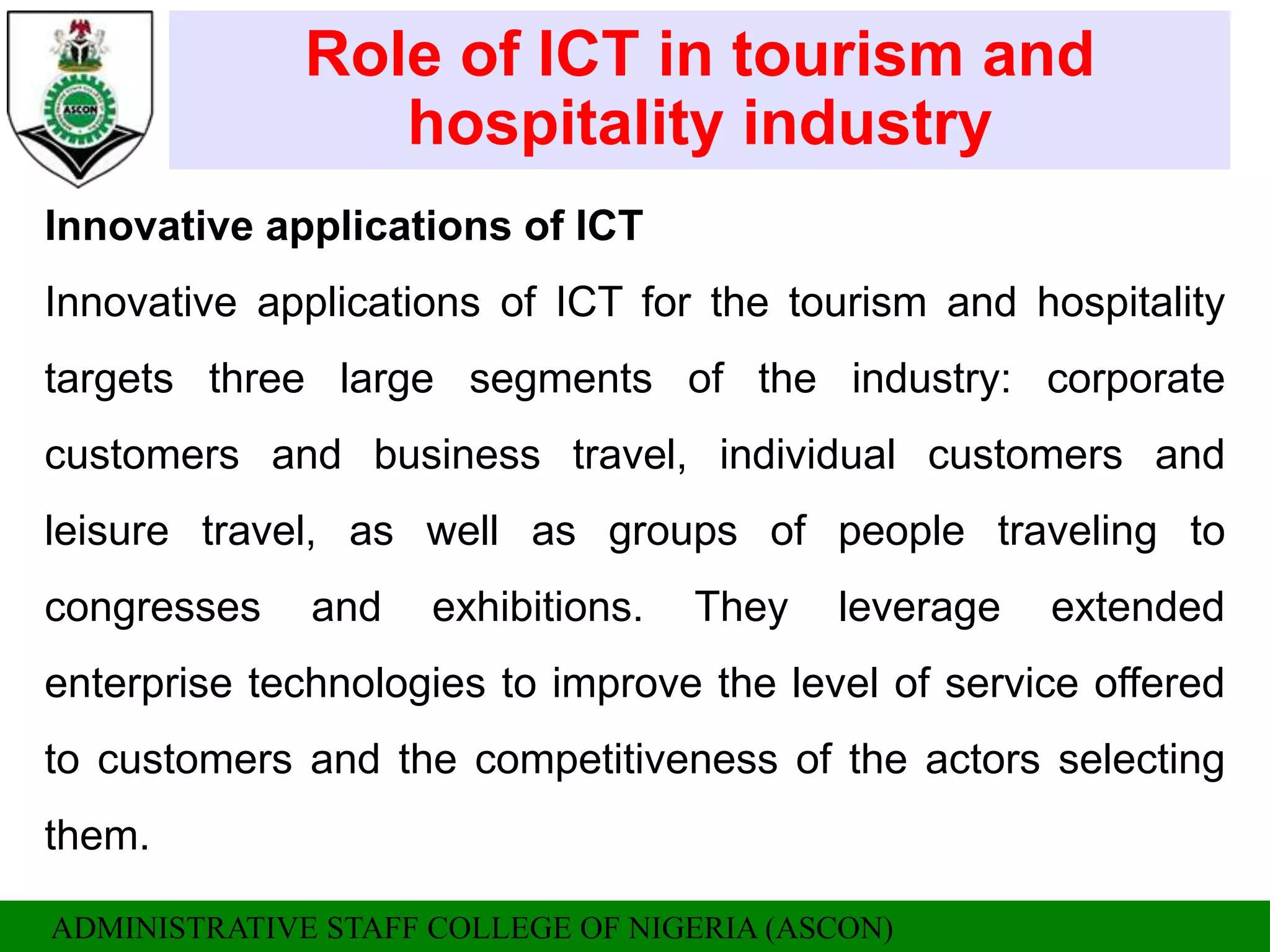 Role of ict in tourism and hospitality industry | PPTX