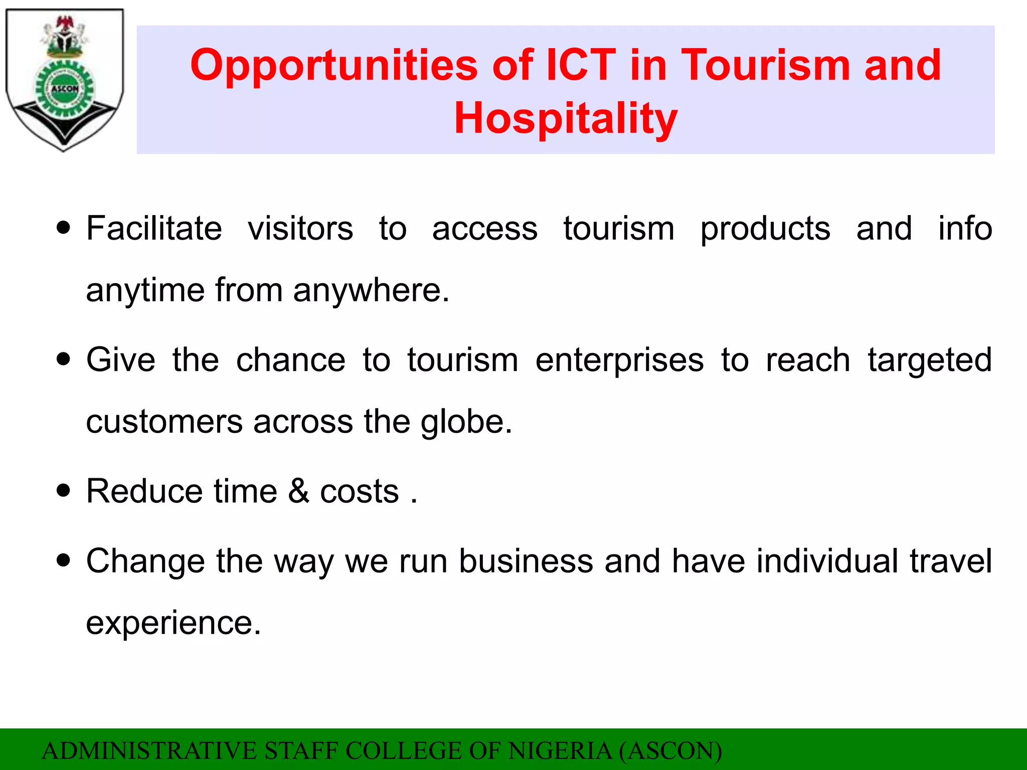 Role of ict in tourism and hospitality industry | PPTX