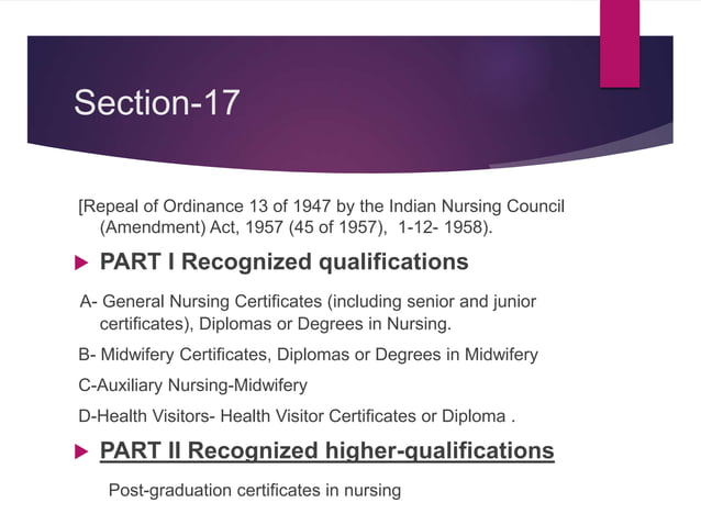 Role of INC, sate registration board and professional associations ...