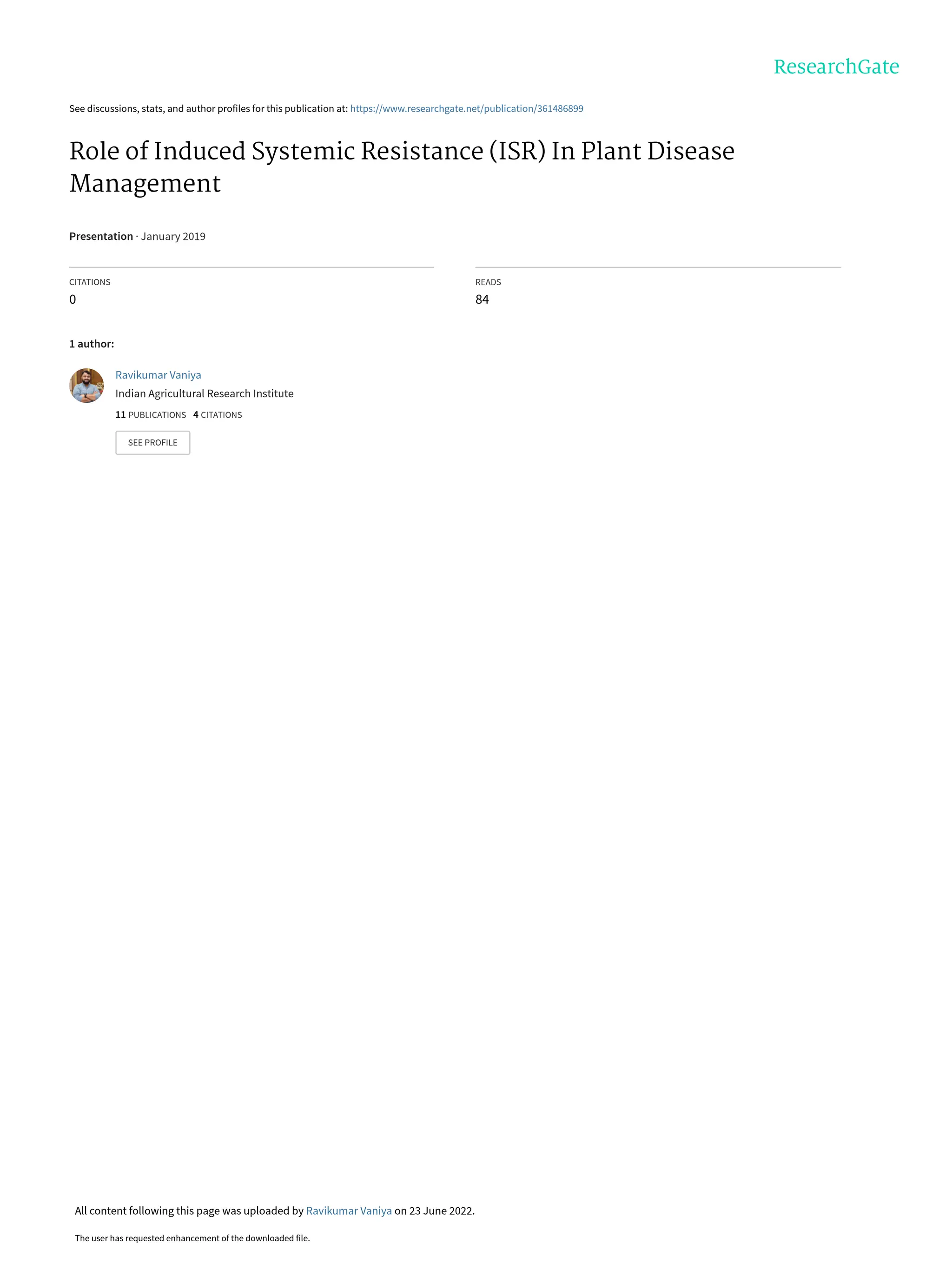 Role of Induced Systemic Resistance (ISR)In Plant Disease Management | PDF