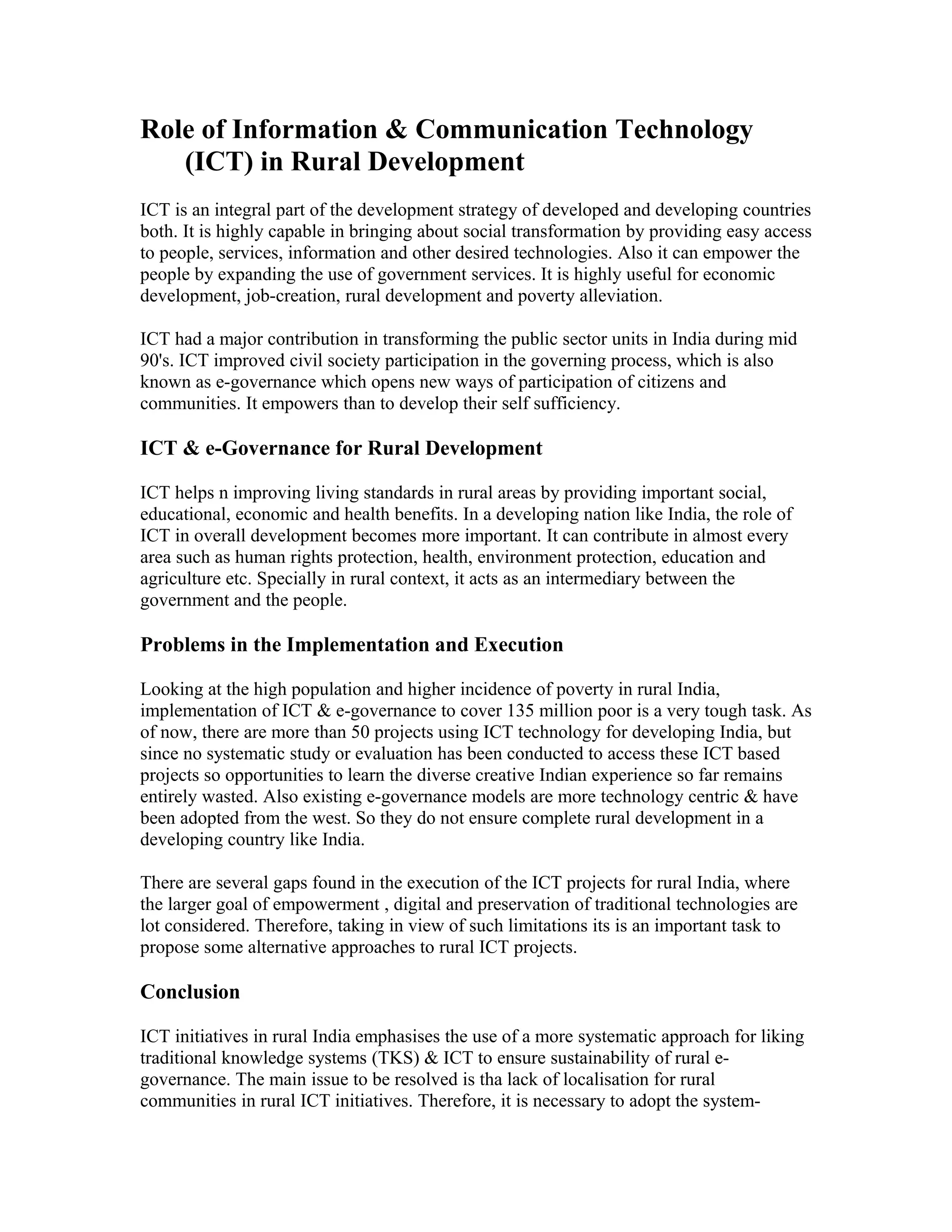 Role of information & communication technology (ict) in rural ...