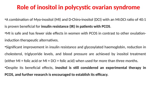 Role of inositol in PCOS.where it include the myoinositol with d ...