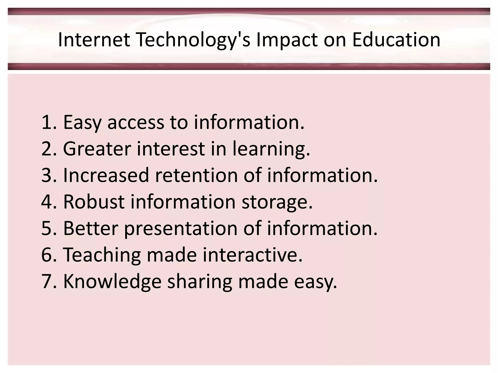 Role of internet to promoting higher education | PPTX