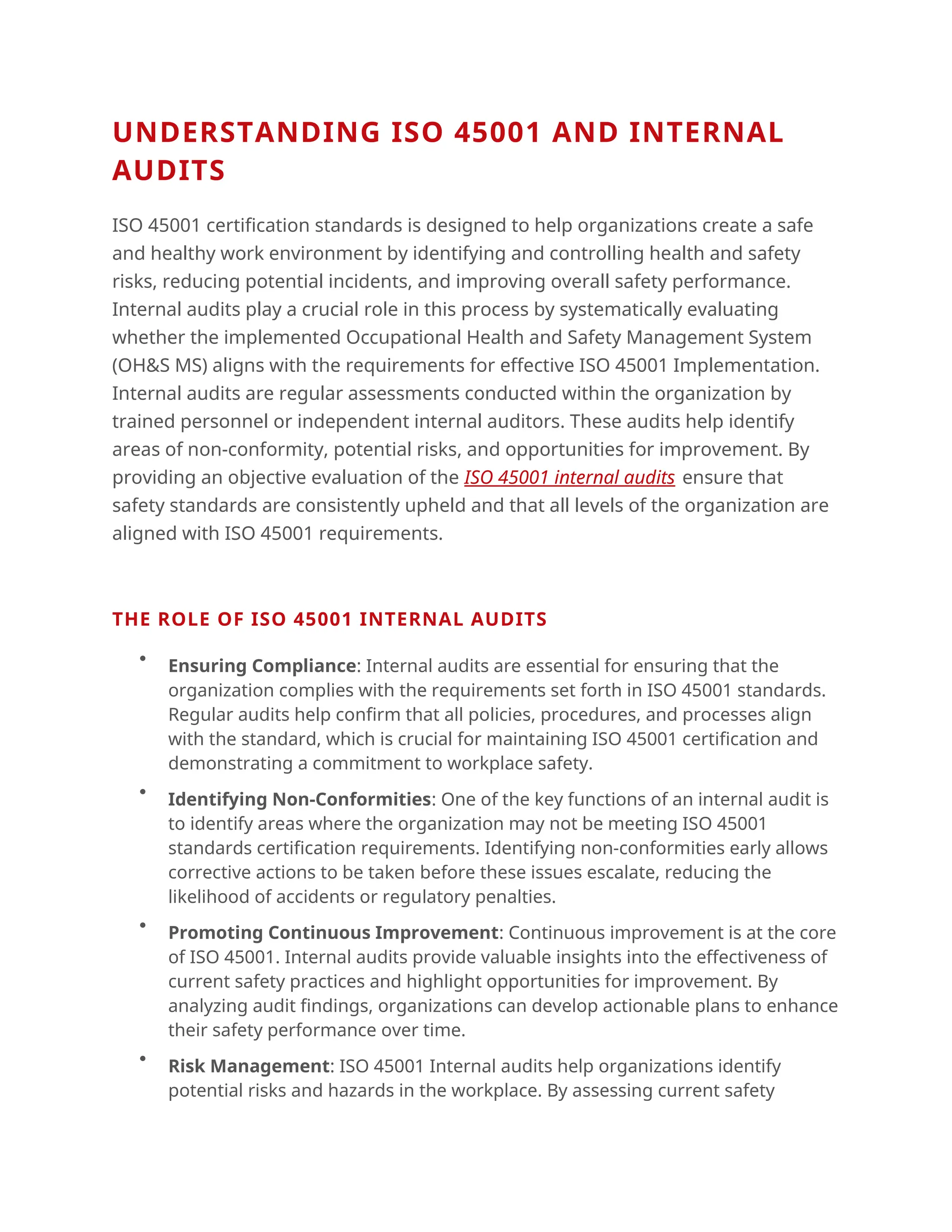 ROLE OF INTERNAL AUDITS IN ISO 45001- DRIVING CONTINUOUS IMPROVEMENT AND EFFECTIVE RISK ...