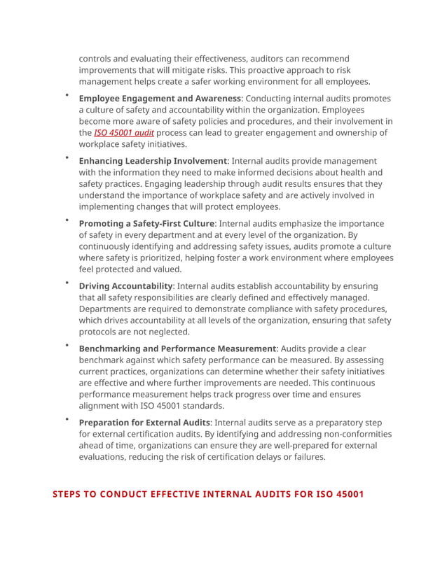 ROLE OF INTERNAL AUDITS IN ISO 45001- DRIVING CONTINUOUS IMPROVEMENT AND EFFECTIVE RISK ...