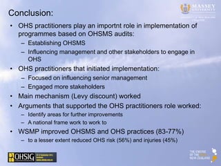 Role of internal OHS practitioners in implementing ACC's Workplace ...