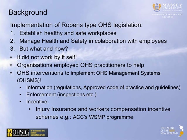 Role of internal OHS practitioners in implementing ACC's Workplace ...