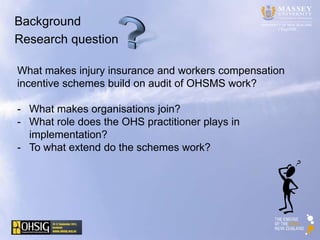 Role of internal OHS practitioners in implementing ACC's Workplace ...