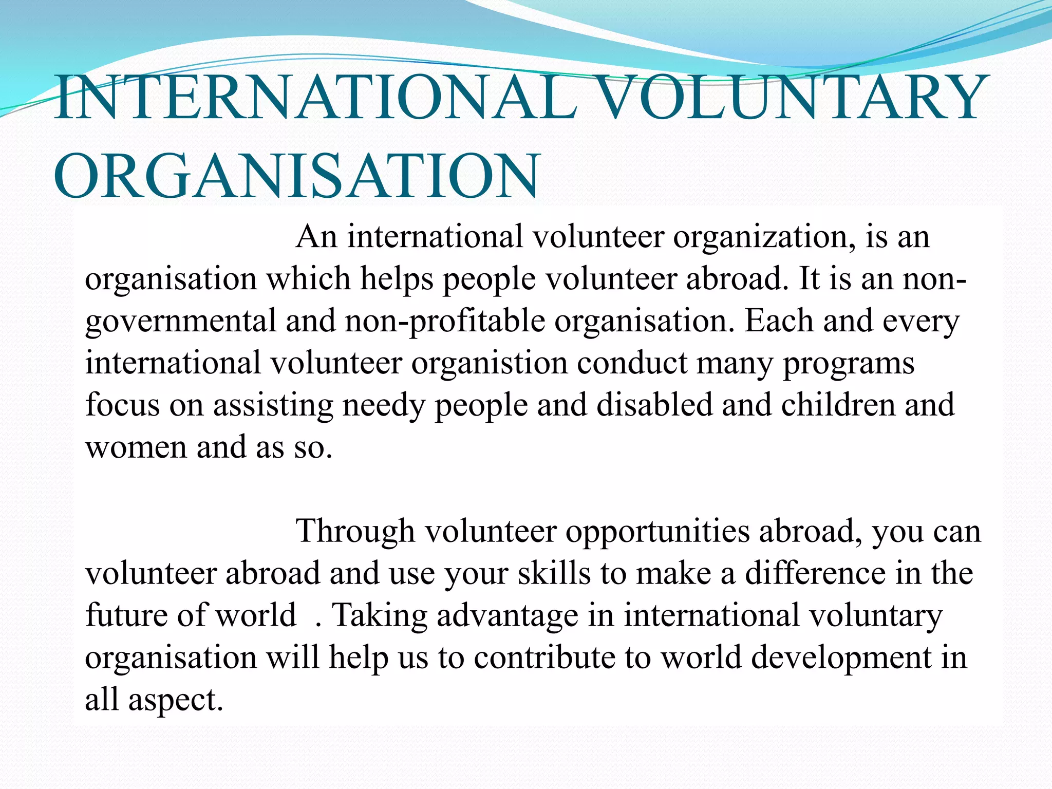Role of international voluntary organisation | PPTX