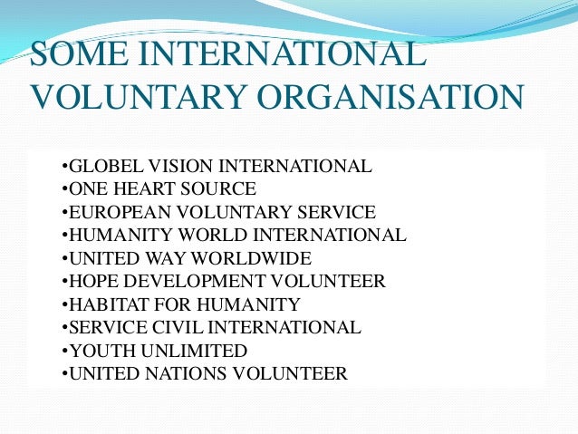 Role of international voluntary organisation