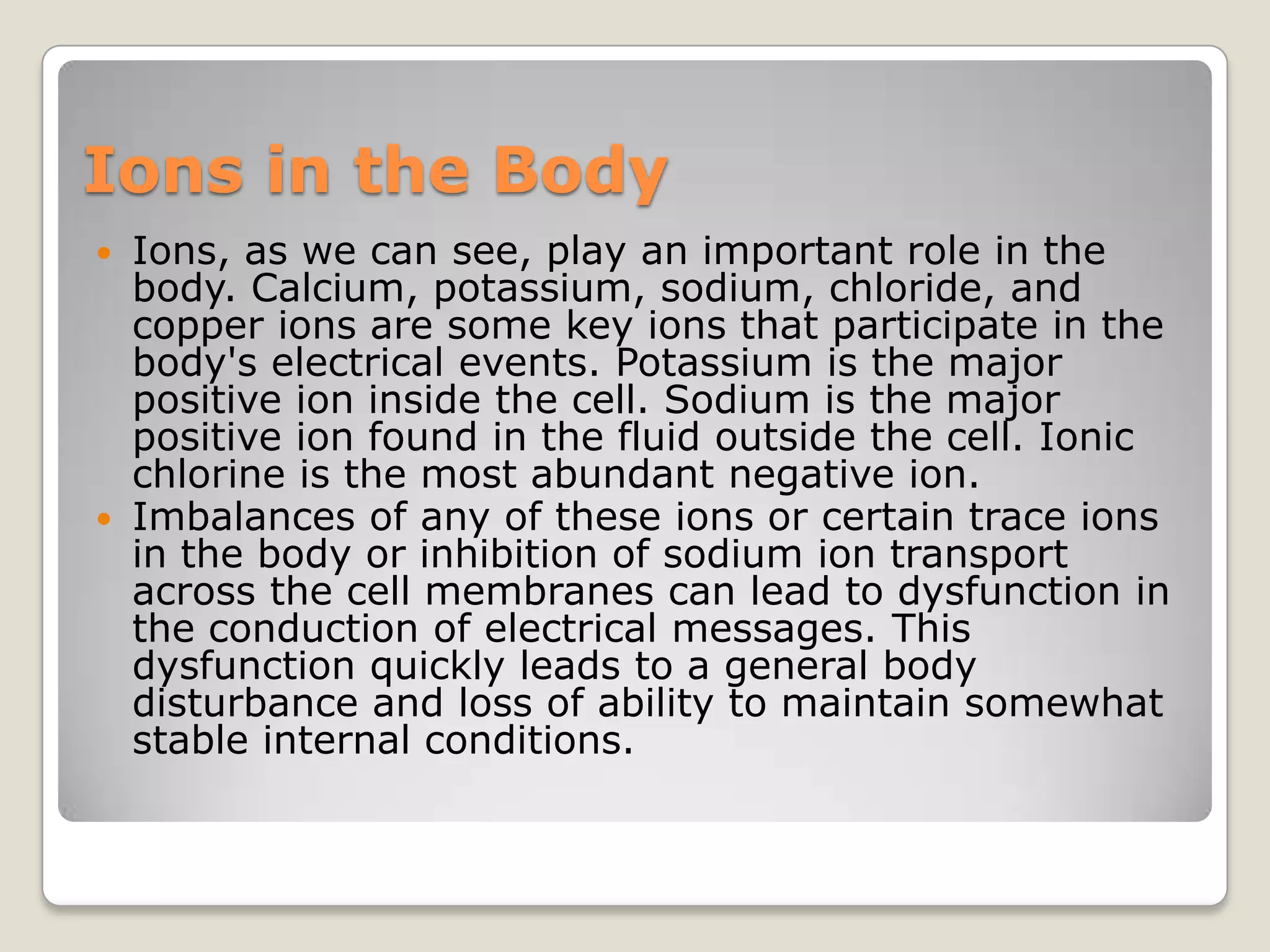 Role of ions in living organisms | PPTX
