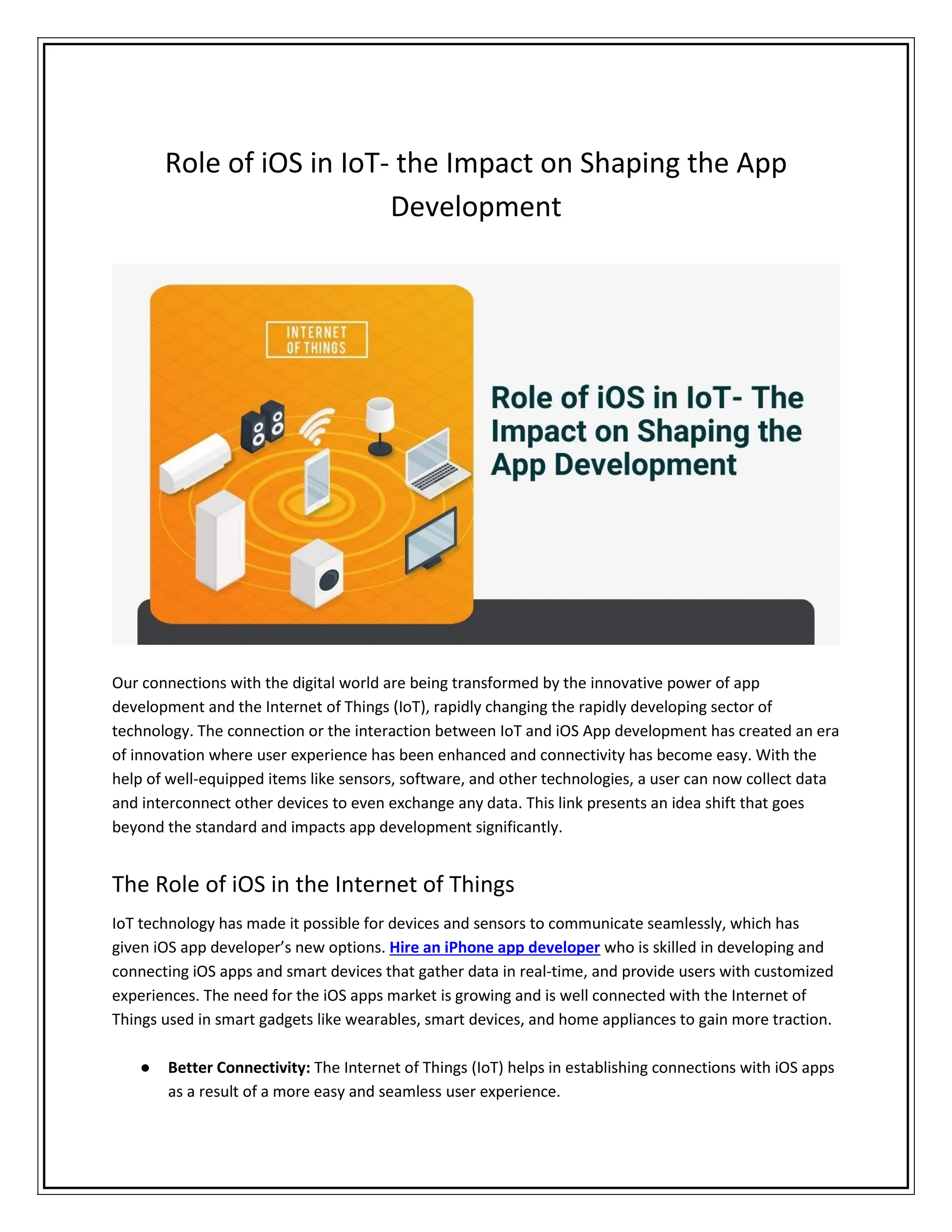Role of iOS in IoT- the Impact on Shaping the App Development | PDF | Free Download