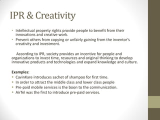 Role of IPR in creativity and knowledge economy vinay & kathir | PDF