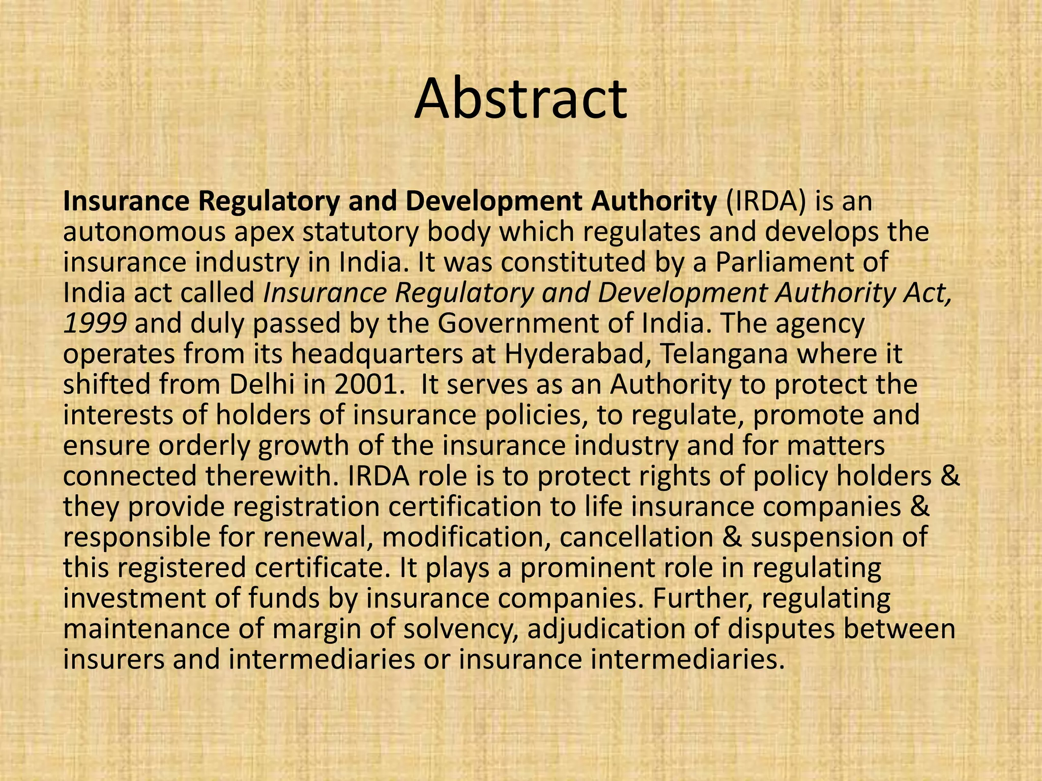 Role of irda | PPTX