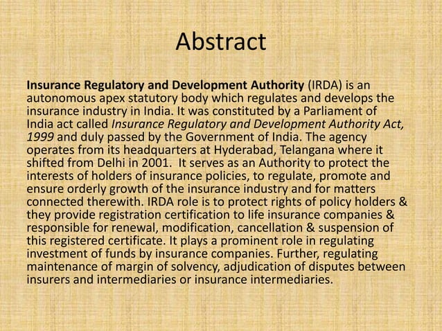 Role of irda | PPTX | Life Insurance | Insurance
