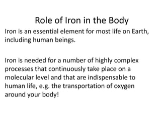 Role of iron in the human body | PPTX