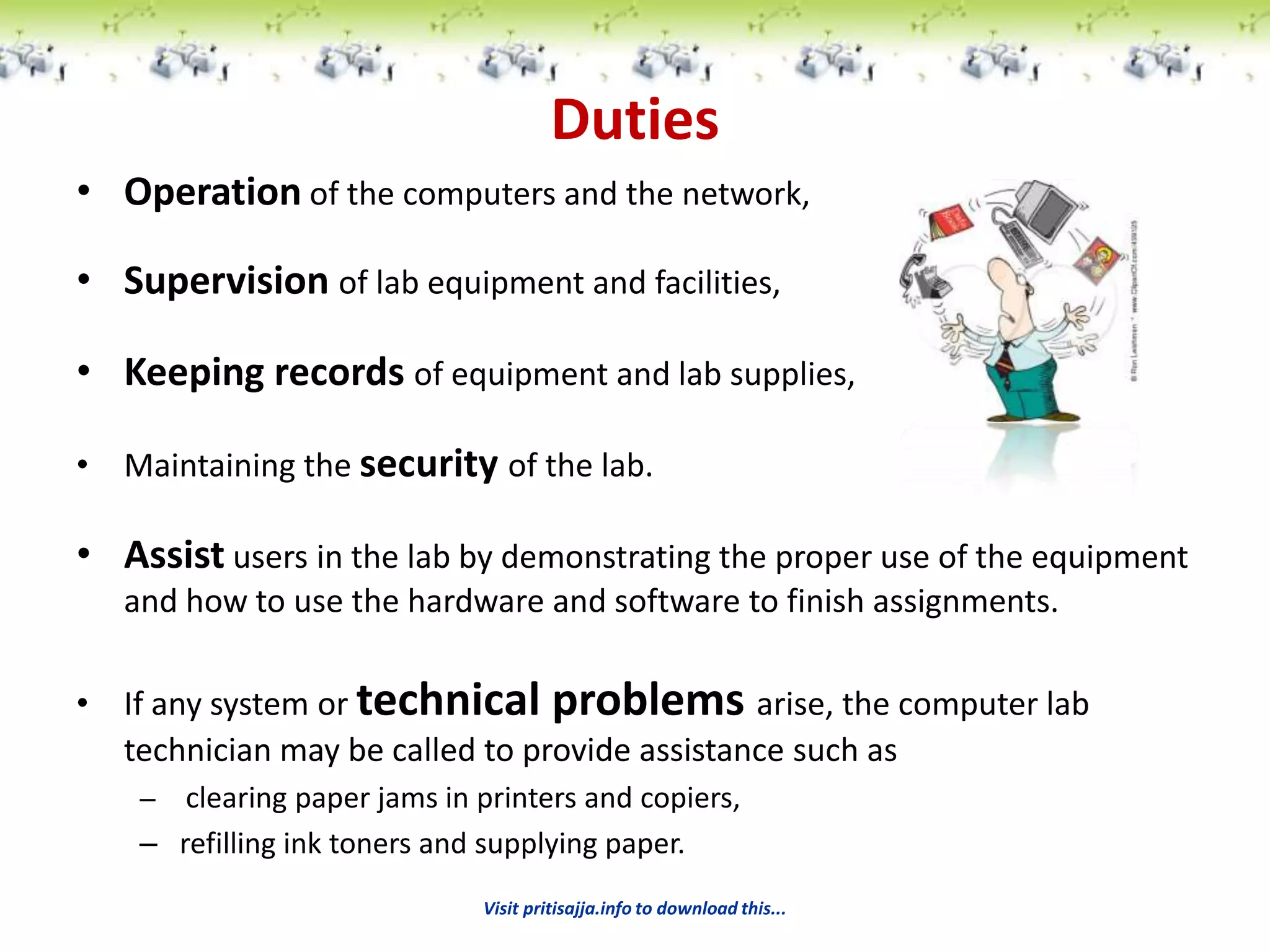 Role of laboratory technicians for computer institutes | PPTX