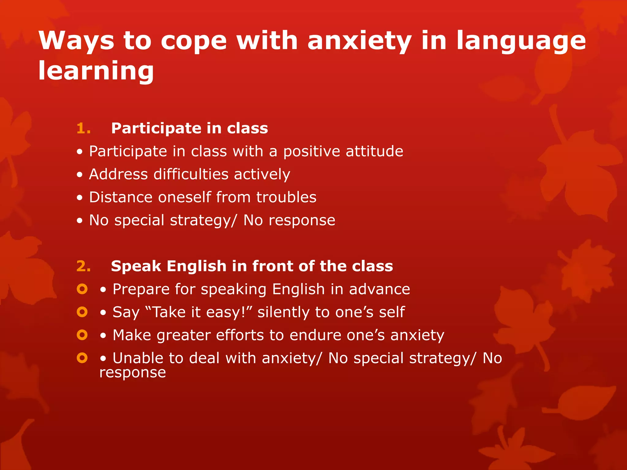 Role of language anxiety in language learning | PPT
