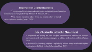 ROLE OF LEADERS IN MITIGATING CONFLICT IN THE WORKPLACE STRATEGIES AND ...