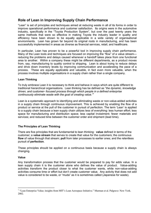 Role of lean in improving supply chain performance | PDF | Manufacturing Industry | Industries