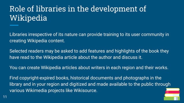 Role of libraries in wikipedia content development | PPT