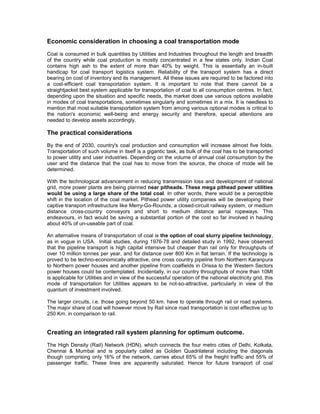 Role of logistics and infrastructure in the development of coal market ...