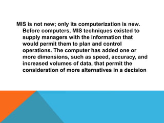 Role of management information systems in a mine. | PPTX