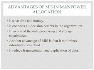 Role of management information systems in manpower allocation | PPTX