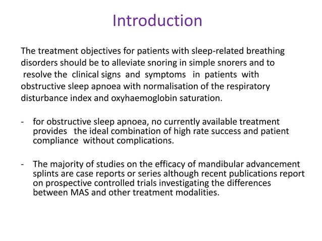 Role of mandibular advancement splint in sleep apnoea | PPTX | Ear ...