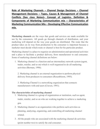 Role of Marketing Channels – Channel Design & Channel Conflicts | PDF