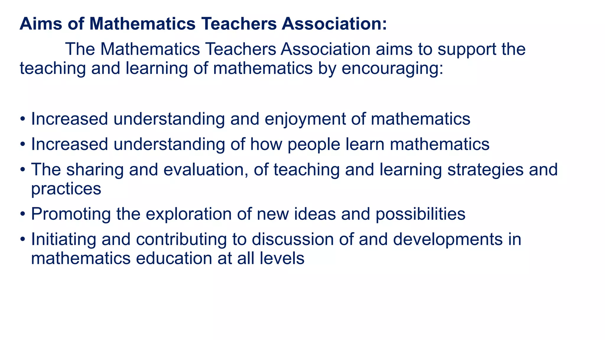 Role of mathematics teachers association | PPTX