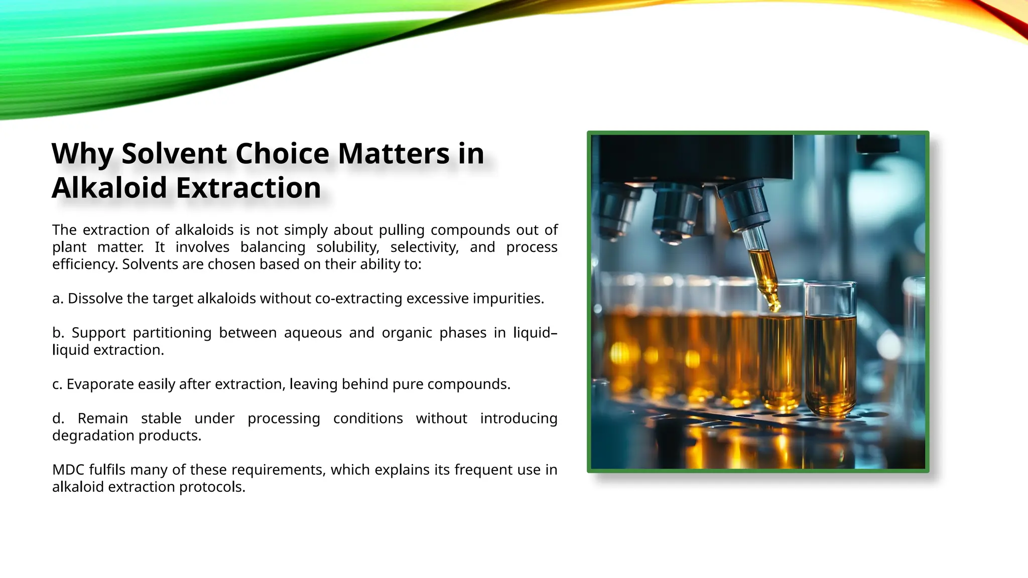 Importance of MDC in Pharmaceutical Alkaloid Extraction | PPTX