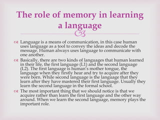 Role of memory in language learning | PPTX