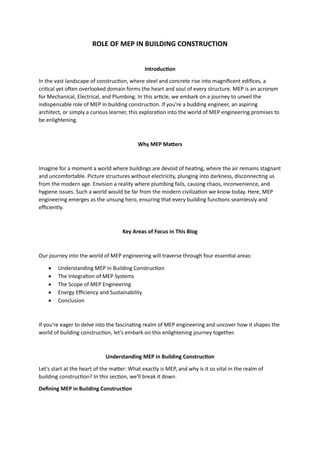 ROLE OF MEP IN BUILDING CONSTRUCTION.docx | Civil Engineering Industry ...