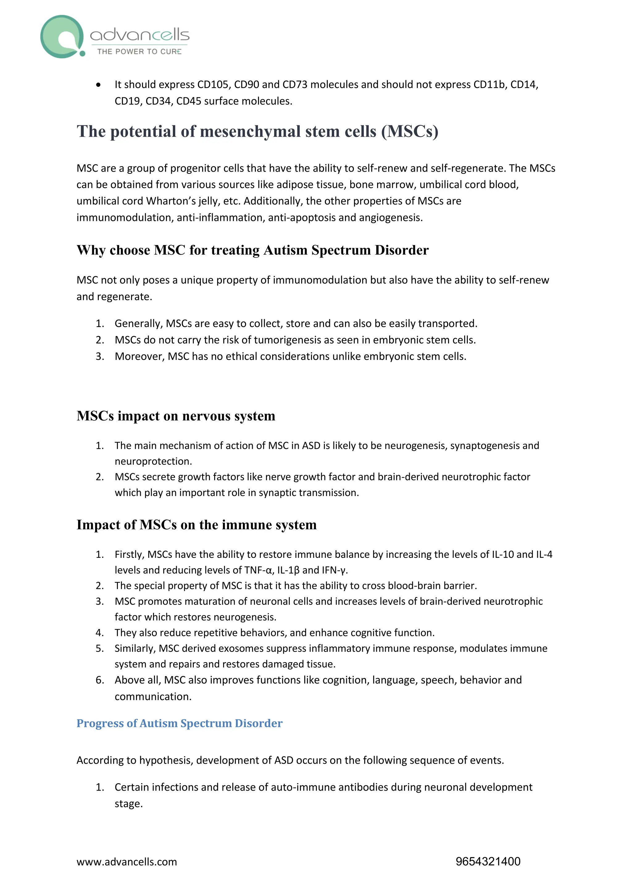 Role Of Mesenchymal Stem Cells (MSCs) In Autism Treatment | PDF