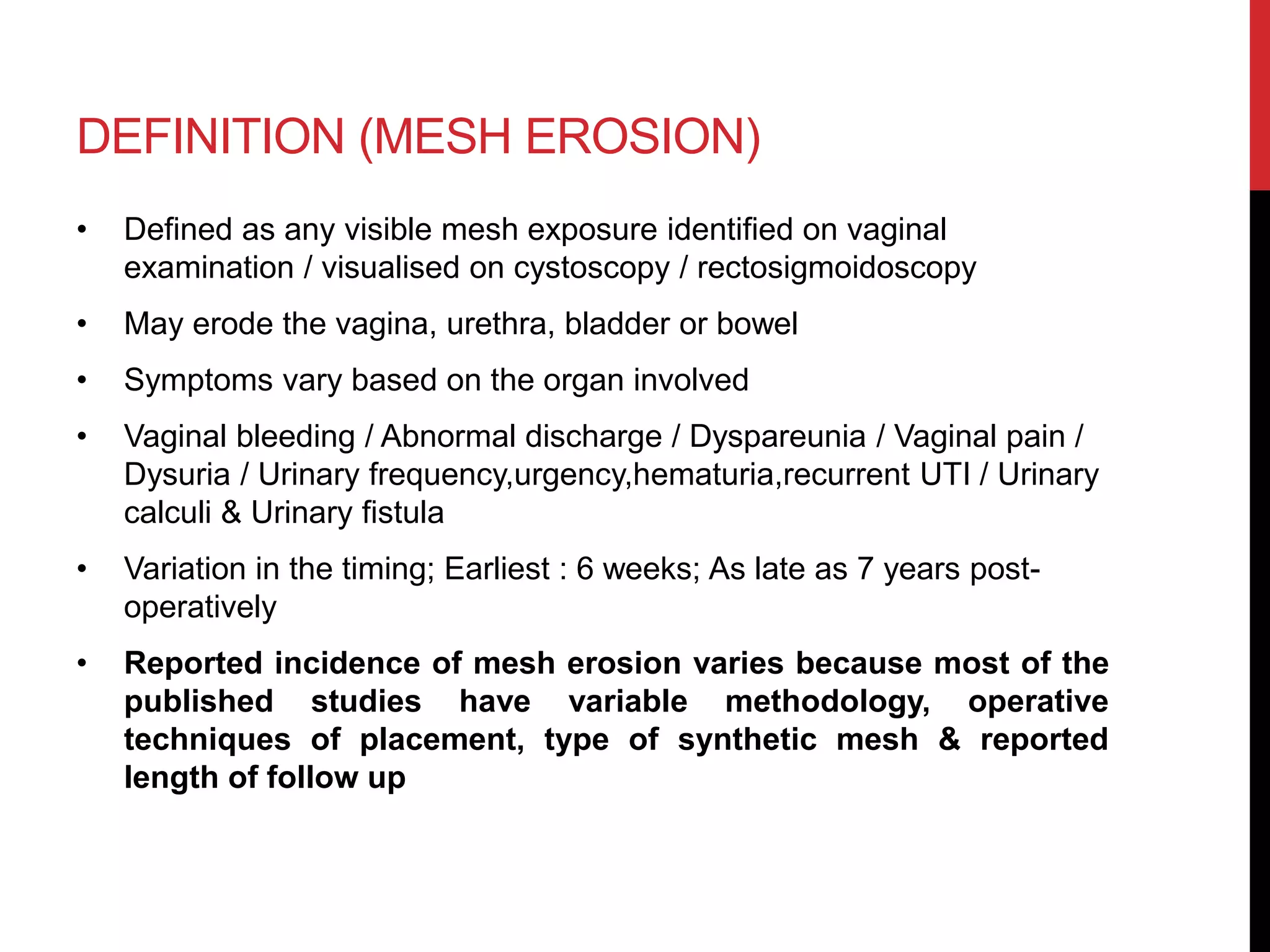 Role of mesh at current practice in urogynae | PDF
