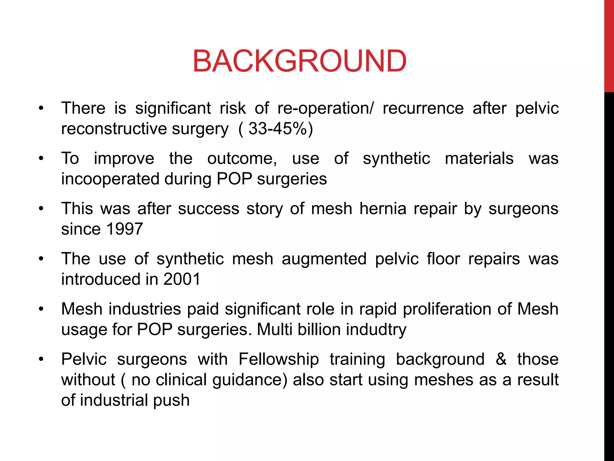 Role of mesh at current practice in urogynae | PDF