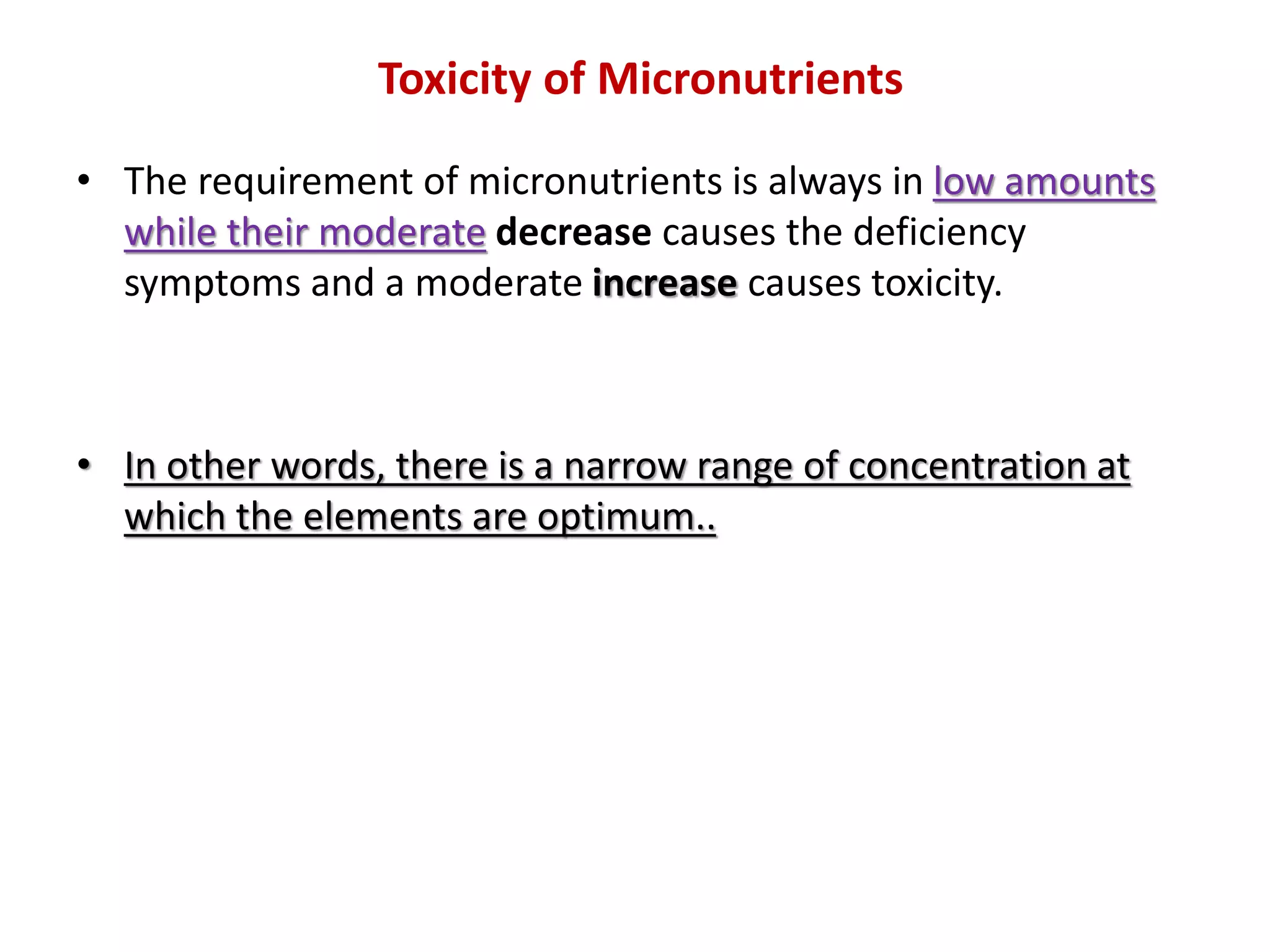 Role of micro and macronutrients, Toxicity of elements Deficiency ...