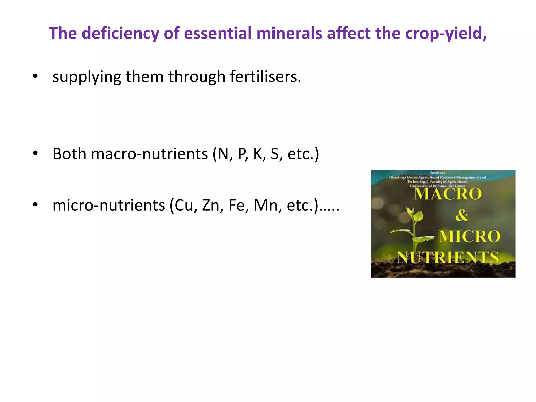 Role of micro and macronutrients, Toxicity of elements Deficiency ...