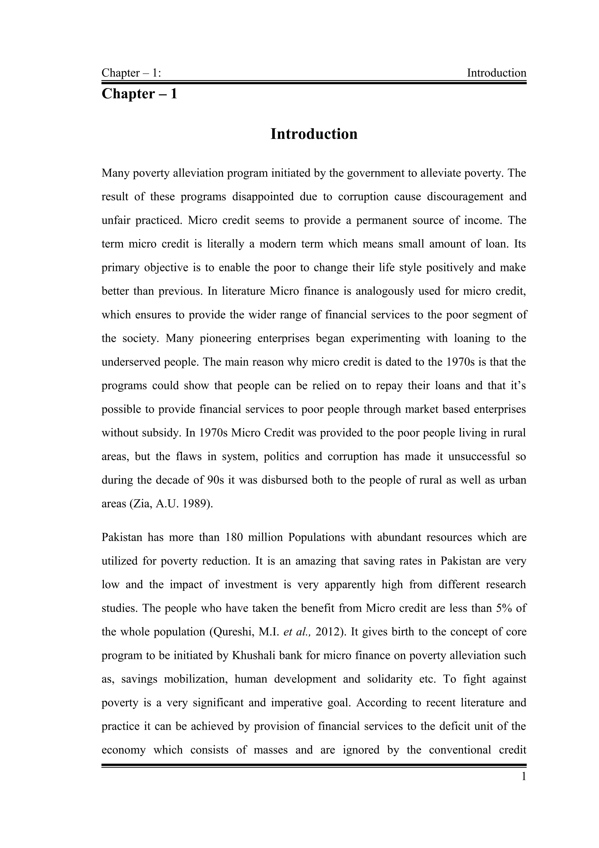 Role of microfinance institution of pakistan for poverty alleviation | DOC