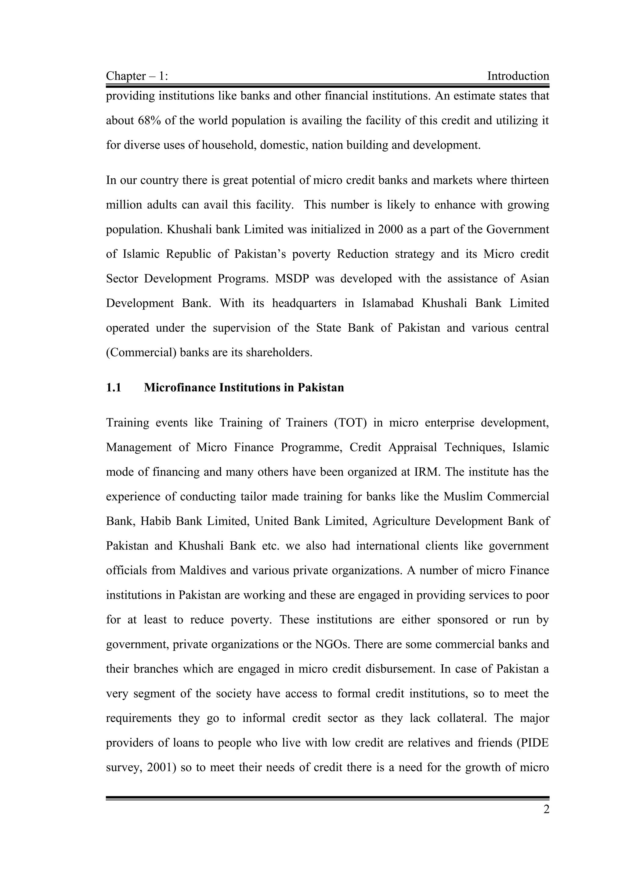 Role of microfinance institution of pakistan for poverty alleviation | DOC