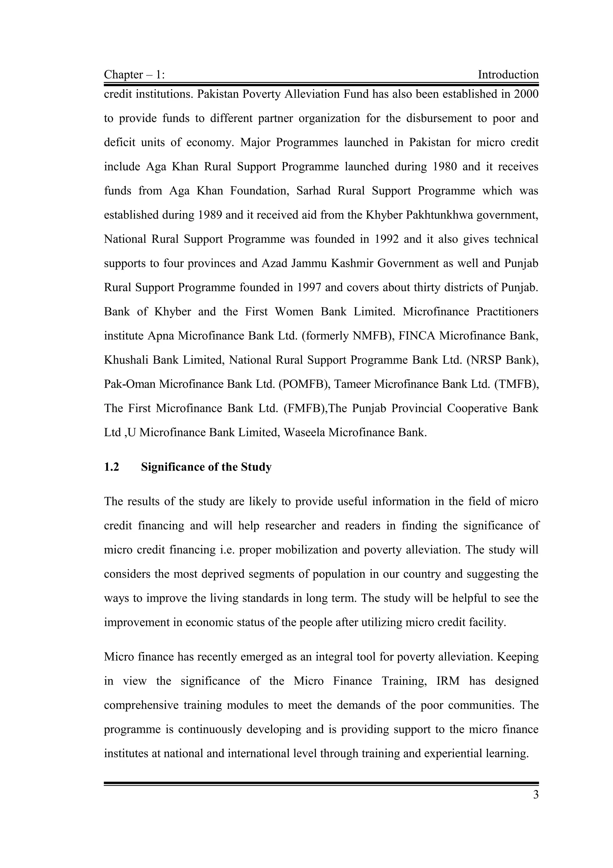 Role of microfinance institution of pakistan for poverty alleviation | DOC