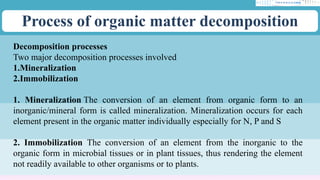 Role of microorganisms Microorganisms play a vital role in the ...