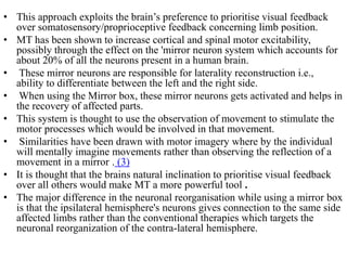 Role of mirror therapy in neurological conditions | PPTX
