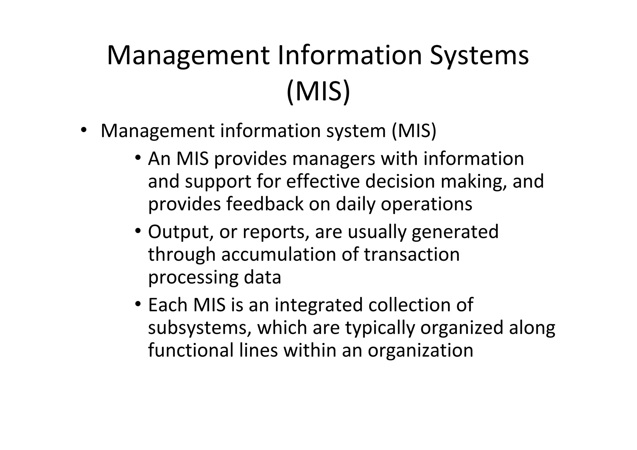 Role of mis in functional areas | PDF